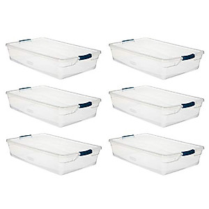 Rubbermaid Cleverstore Clear 41 QT Pack of 6 Stackable Plastic Storage Containers with Durable Latching Clear Lids