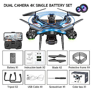 Qiopertar Drone with 4K Dual HD FPV Camera Optical Fl-ow Localization Remote Control with Altitude Hold Headless Mode One Key Start Speed Toys Gifts for Boys Girls