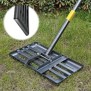 Lawn Leveling Rake with Smooth Edge,Heavy Duty 17"x10" Lawn Leveling Rake with 5FT Adjustable Handle for Yard Garden Lawn Leveling, Soil Sand Spreading Dirt Top Dressing, Small Lawn Level Tool