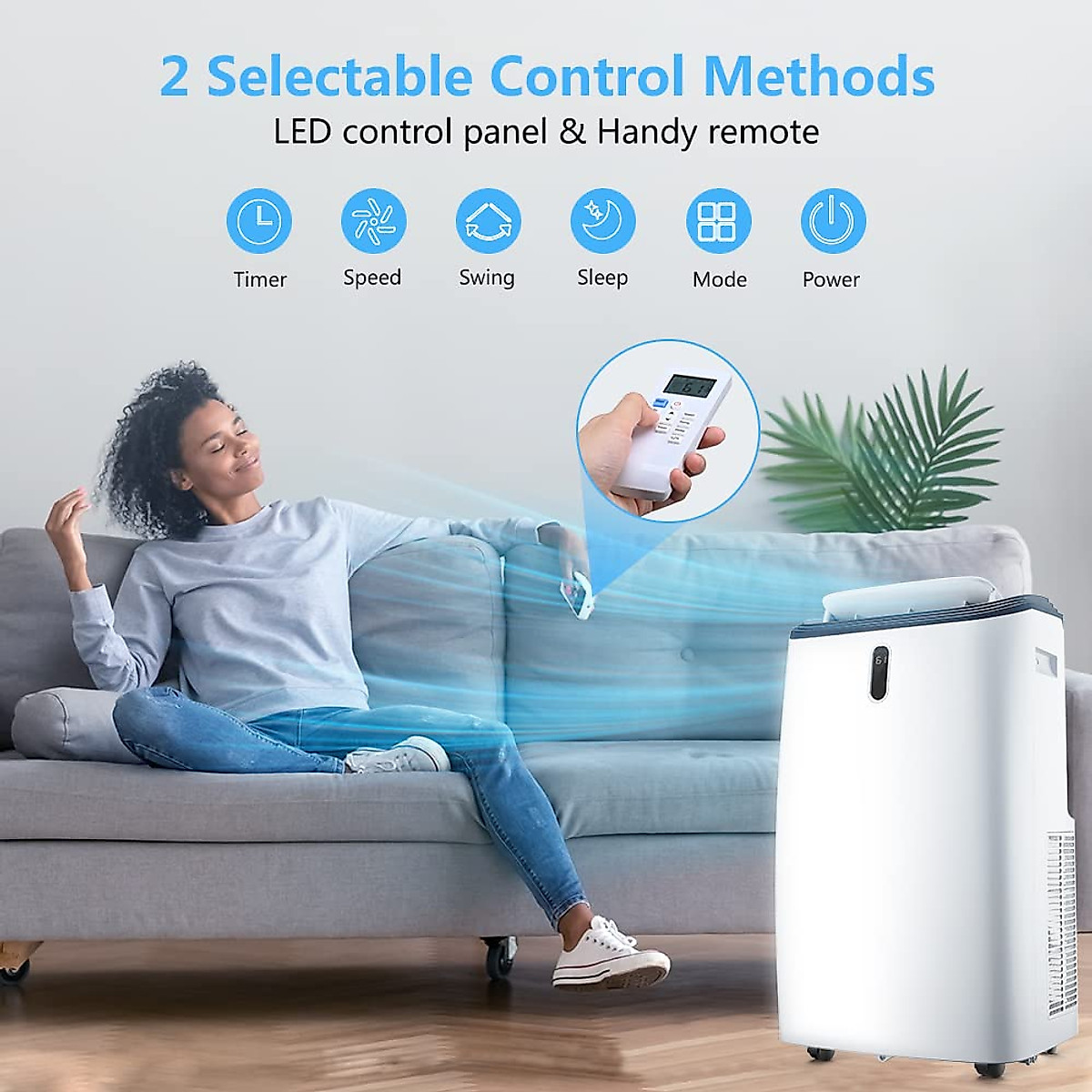 Portable Air Conditioner - Rintuf 12000 BTU Portable AC, Cools Rooms up to 550 Sq.ft, Also as Dehumidifier & Fan & Smart Timer, with Handy Remote, Washable Filter, Universal Wheels, Window Kit