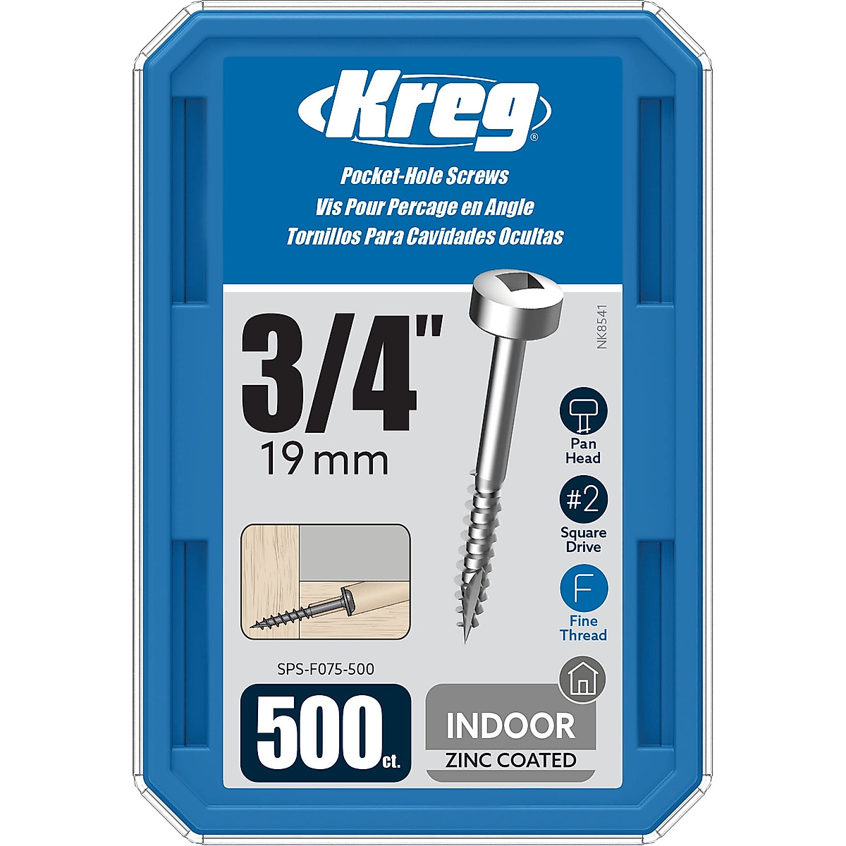 Kreg SPS-F075-500 Zinc Pocket Screws, 3/4 Inch #6 Fine Thread, Pan Head (500 Count)