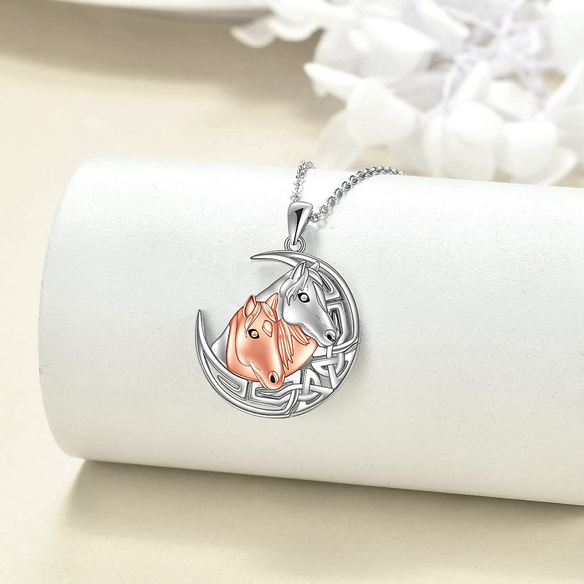 VONALA Horse Necklace 925 Sterling Silver Crescent Moon Pendant Necklaces Animal Jewelry Gifts for Women