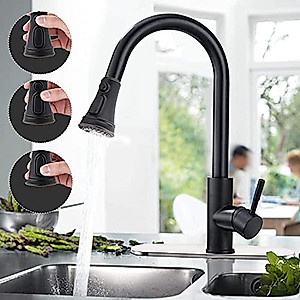 iFealClear Pull Down Spray Head 3 Modes for Kitchen Faucet, Kitchen Sink Faucet Aerator Sprayer Nozzle, Faucet Head Replacement Compatible with Moen, Delta, Kohler, 12 Adapters, Oil Rubbed Bronze