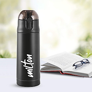 MILTON New Crown 400 Thermosteel 24 Hours Hot and Cold Water Bottle, 350 ml, Red | Easy to Carry | Office, Hiking, Trekking, Travel, Gym, Home, Kitchen Bottle