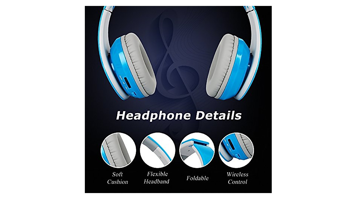 Beyution Blue Wireless Bluetooth Headphones with Noise Reduction