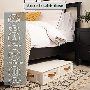 HappyHedz Sheet Organizers and Storage Bags for Bed Sheets, Linen, Blankets, Bedding - Under Bed or Closet Storage Boxes with Dual Handles and Organization Labels - (Beige, 2-pack)