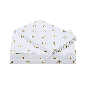 Juicy Couture – Sheet Set | Queen Bee Design Bed Sheets| Twin Size Bedding | 3 Piece Set Fitted Sheet, Flat Sheet and Pillowcase | Deep Pockets, Wrinkle Resistant and Anti Pilling | White and Gold