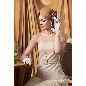 BABEYOND Fascinator Hats for Women - Tea Party Hats Fascinators Kentucky Headband Felt Derby Hat Wedding Flower Mesh Headwear Camel