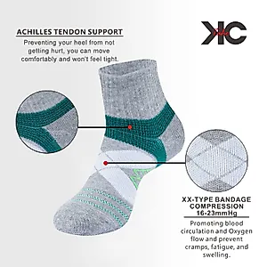 KC-TAHO Light Compression Arch Support Athletic Socks for Men & Women (4 Pairs) Cushioned Quarter Socks