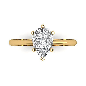 Clara Pucci 2.0 ct Pear Cut Solitaire Genuine Moissanite Wedding Bridal Designer Anniversary Engagement Ring in 14k Yellow Gold for Women