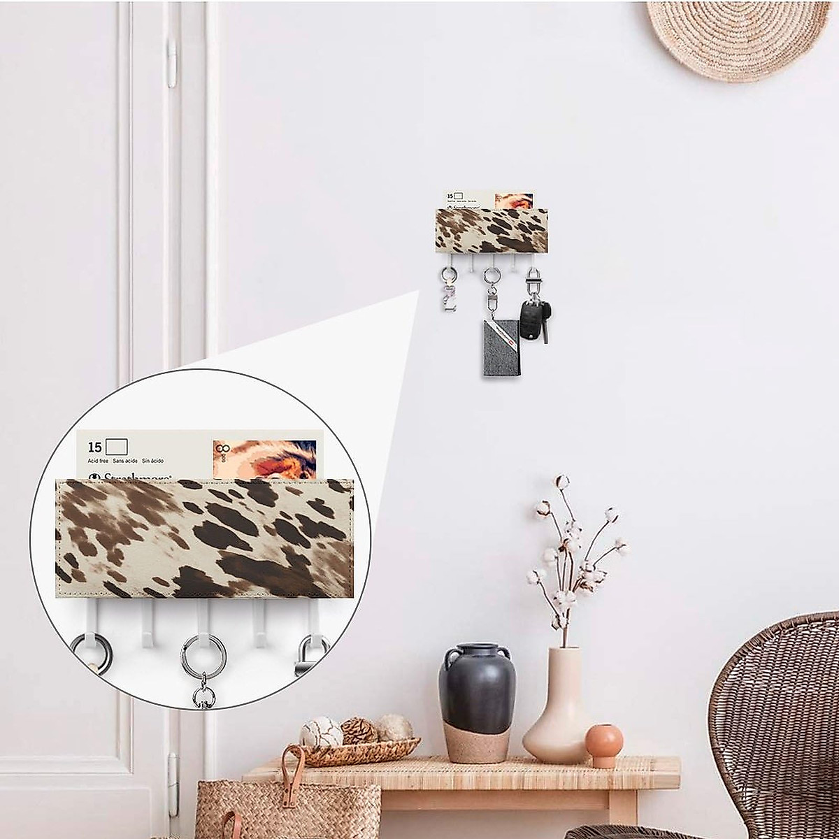 HKMNTGD Key Hooks for Wall, Key Rack Wall Mount Cow Printed Printed Key Hanger Key Holder Key Rack Organizer for Wall for Entryway Front Door Hallway Office