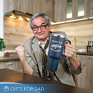 NOWWISH Christmas Gifts for Men, 40 oz Tumbler with Handle and Straw, Retirement Birthday Gifts for Men, Him, Husband, Grandpa, Dad - Navy Blue