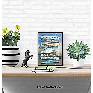 Inspiration Motivation Wall Art & Decor - 7 Rules Of Life Motivational poster 8x10 - Inspirational Gift for Woman Men - Positive Quotes Saying - Home Office Bedroom Living Room Beach House Wall Art
