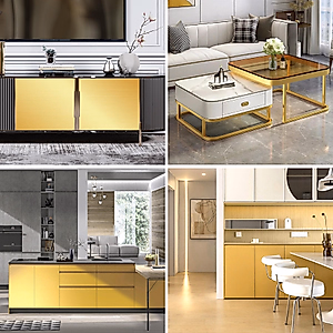 Peel and Stick Brushed Gold Wallpaper Border, Removable PVC Waterproof Wallpaper for Mirror Frame, Kitchen Tiles, Cabinet, and Home Décor (32.8ft x 3.9inch)