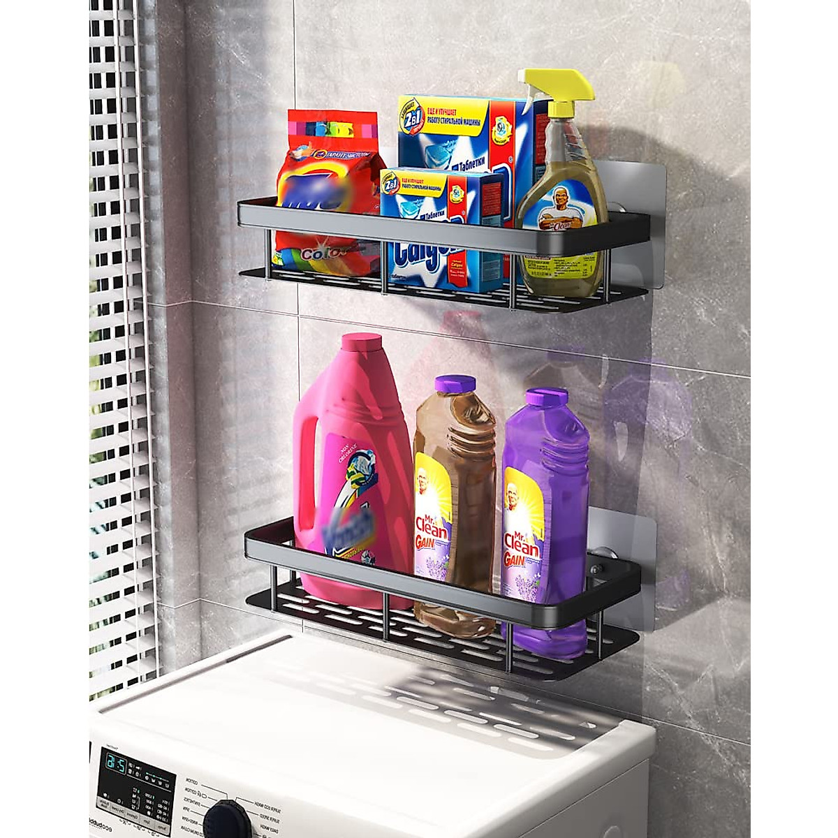 ESFOTO Shower Caddy Shelf Adhesive Bathroom Organizer Wall Mounted 2 Pack Shower Shelves No Drilling Shower Storage Rack Rustproof for Bathroom Kitchen Toilet