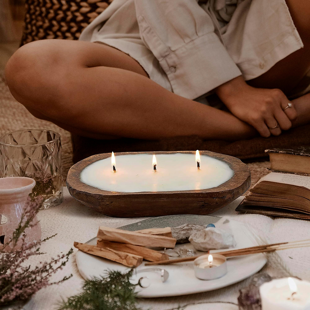 Dough Bowl Candle Company Pumpkin Spice Soy Candle - 3 Wick Candle Essential Oil Wax Melts, Rustic Farmhouse Decor Odor Eliminator, 20 Ounce All-Natural Soy Candles Gifts for Women and Men