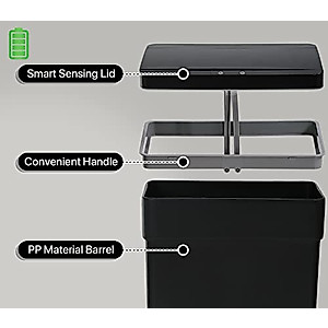 13 Gallon Trash Can Automatic Touch-free Kitchen Garbage Can, Plastic Large Capacity Bathroom Rubbish Can with Lid and Motion Sensor, Smart Trash Can Waste Bin for living Room Office Narrow Space, Black
