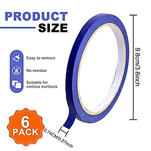 SBYURE 6 Pack 0.27 Inch Blue Painters Tape,Easy Removal Thin Narrow Finishing Masking Tape Painting Tape Wall Tape,Good Adhesive and No Residue,132 Yards