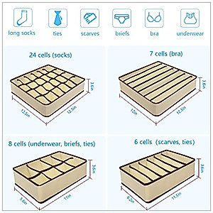 Bofoho Underwear Organizer, 4 PCs Foldable Closet Dresser Drawer Organizer for Clothes, Lingerie, Bra, Panty, Sock, Tie and Belt Storage (Beige)