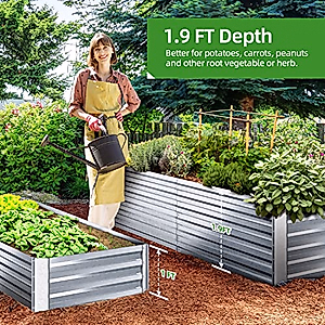 Ohuhu Metal Raised Garden Beds for Vegetables, 6x3x1.9 FT Heightened Extra-Large Reinforced Galvanized Steel Raised Boxes, Heavy Duty Outdoor Planter Box for Seedling Growing Flowers Herbs Succulent