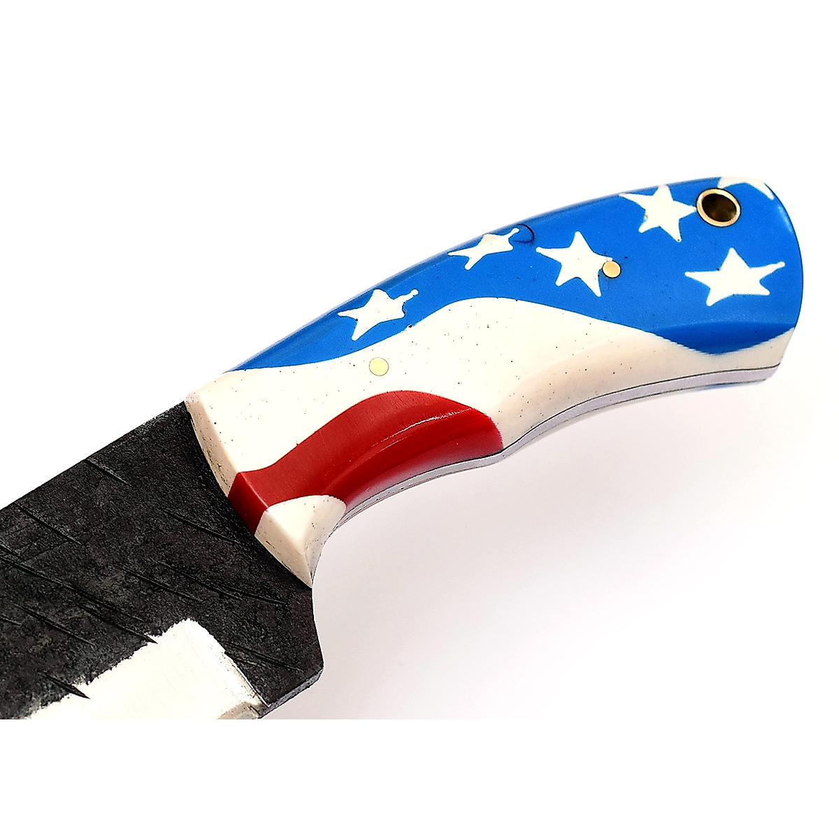 Custom Handmade High Carbon Steel Hunting Skinning Knife Outdoor Camping Hiking Bushcraft Resin American Flag Handle Hand forged Full Tang Knife With Leather Sheath