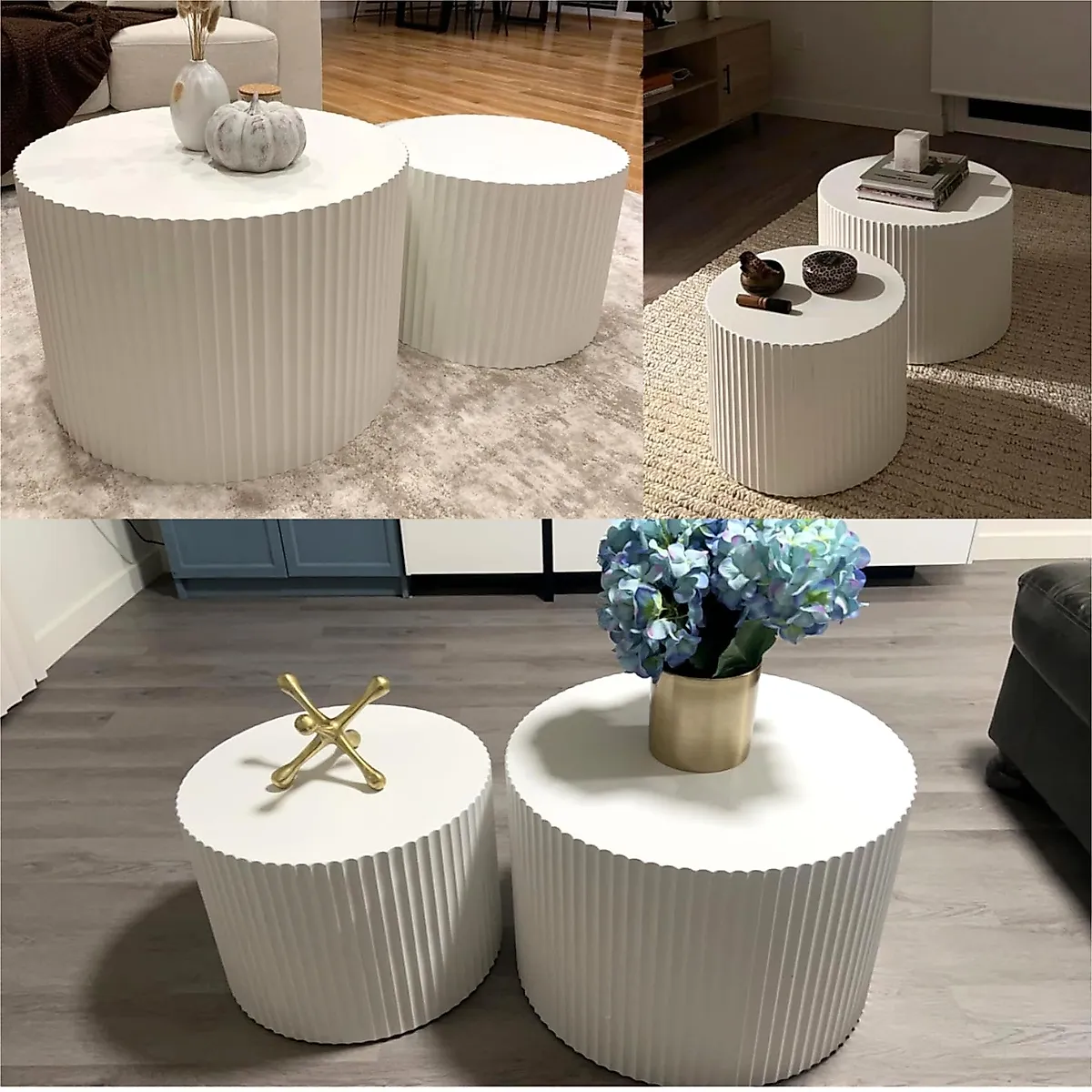 KEVINSPACE Round Coffee Table Set of 2 Nesting CoffeeTable Modern for Living Room, Round End TableSet, Wooden Circle Side Table No Need Assembly Accent Furniture for Bedroom Balcony Lounge White