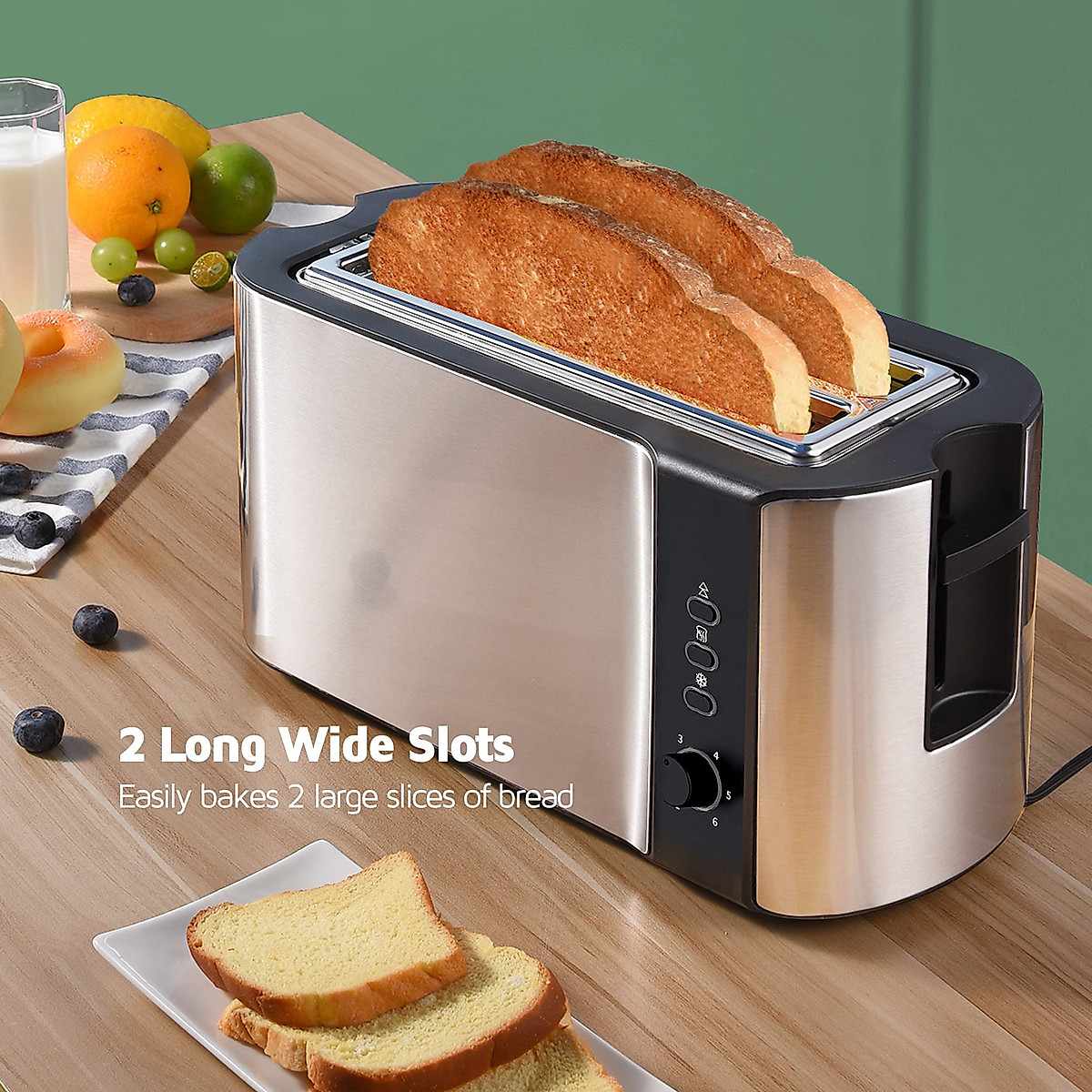 LyriFine Toaster 4 Slice, Long Slot 2 Slice Toaster for Artisan Sourdough Breads, Stainless Steel Toaster with Warming Rack, Extra Wide Slots for Bagels Waffles (Silver), Extra Large 10''x1.5''