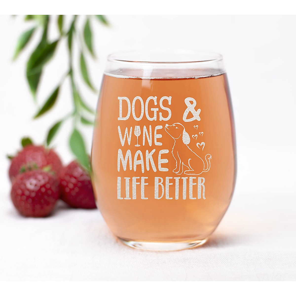 NeeNoNex Funny Gift for Dog Mom Dad Dogs & Wine Make Life Better Stemless Wine Glass - Dog Lover Gift