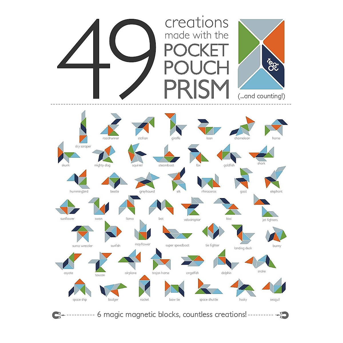 6 Piece Tegu Travel Pal Magnetic Wooden Block Set, Spaceship