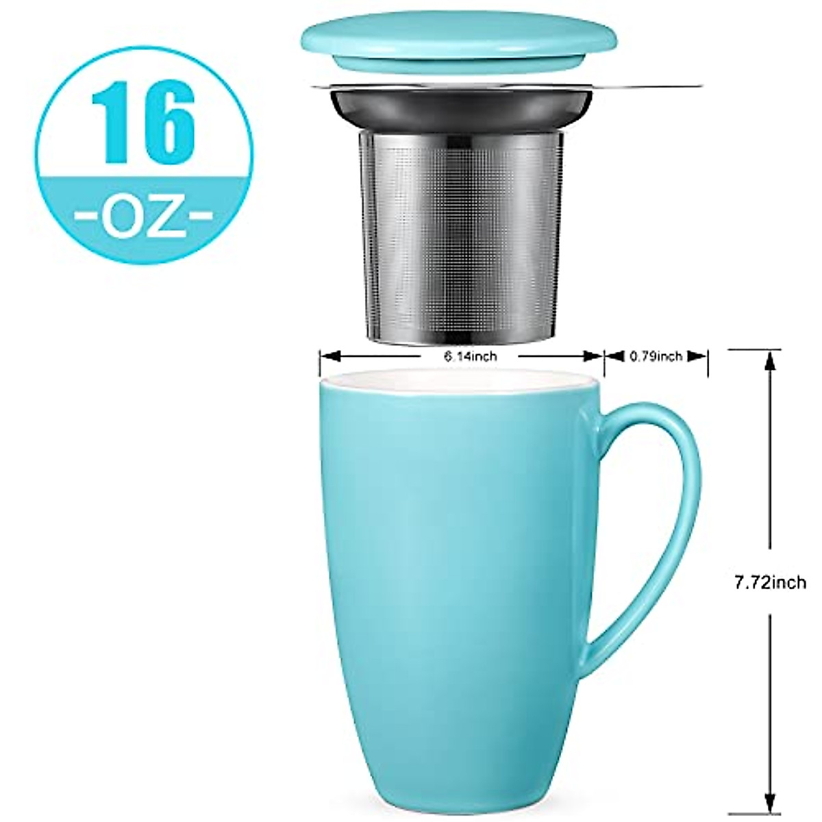 Cibeat Porcelain Tea Mug with Infuser and Lid,Teaware with Filter, Loose Leaf Tea Cup Steeper Maker, 16 OZ for Tea/Coffee/Milk/Women/Office/Home/Gift