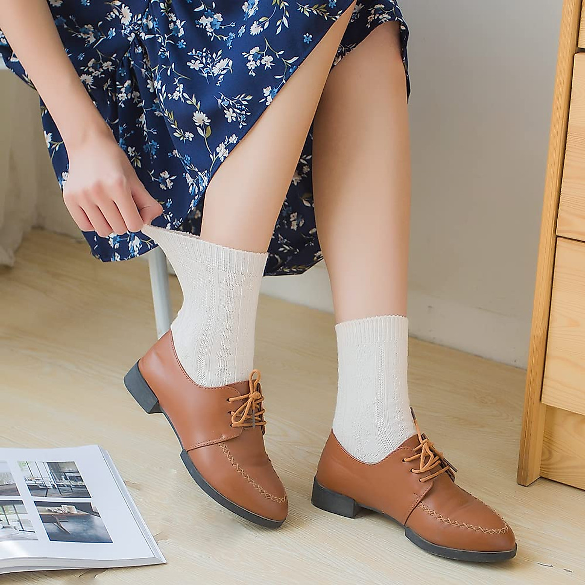 Mcool Mary Womens Crew Socks, Casual Knit Cotton Comfy Breathable Cool Ankle Dress Socks for Girls 6Pack