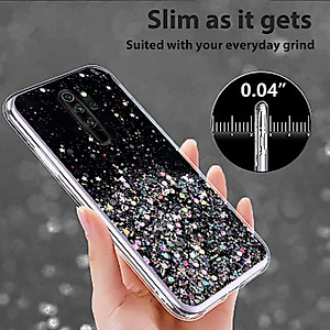 Compatible with Redmi Note 8 Pro Case Glitter Clear Green,for Xiaomi Redmi Note 8 Pro Phone Case Silicone Transparent Soft TPU Women Girls Shockproof Protective Slim Cover (Black)