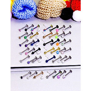 Prjndjw 48Pcs Lip Rings 16G Surgical Steel Labret Studs Monroe Ring Piercing Jewelry for Women Men Conch Cartilage Tragus Helix Earring Barbells 10MM Glow in the Dark