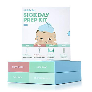 Frida Baby Sick Day Prep Kit - Includes NoseFrida Nasal Aspirator, MediFrida Pacifier Medicine Dispenser, Breathefrida Vapor Chest Rub + Snot Wipes. Soothe Stuffy Noses for Babies with A Cold