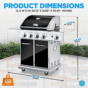 NutriChef 52,000 BTU 5-Burner Stainless Steel Propane Gas Grill with Portable Design, Electronic Ignition, Built-in Thermometer and Heavy-Duty Construction