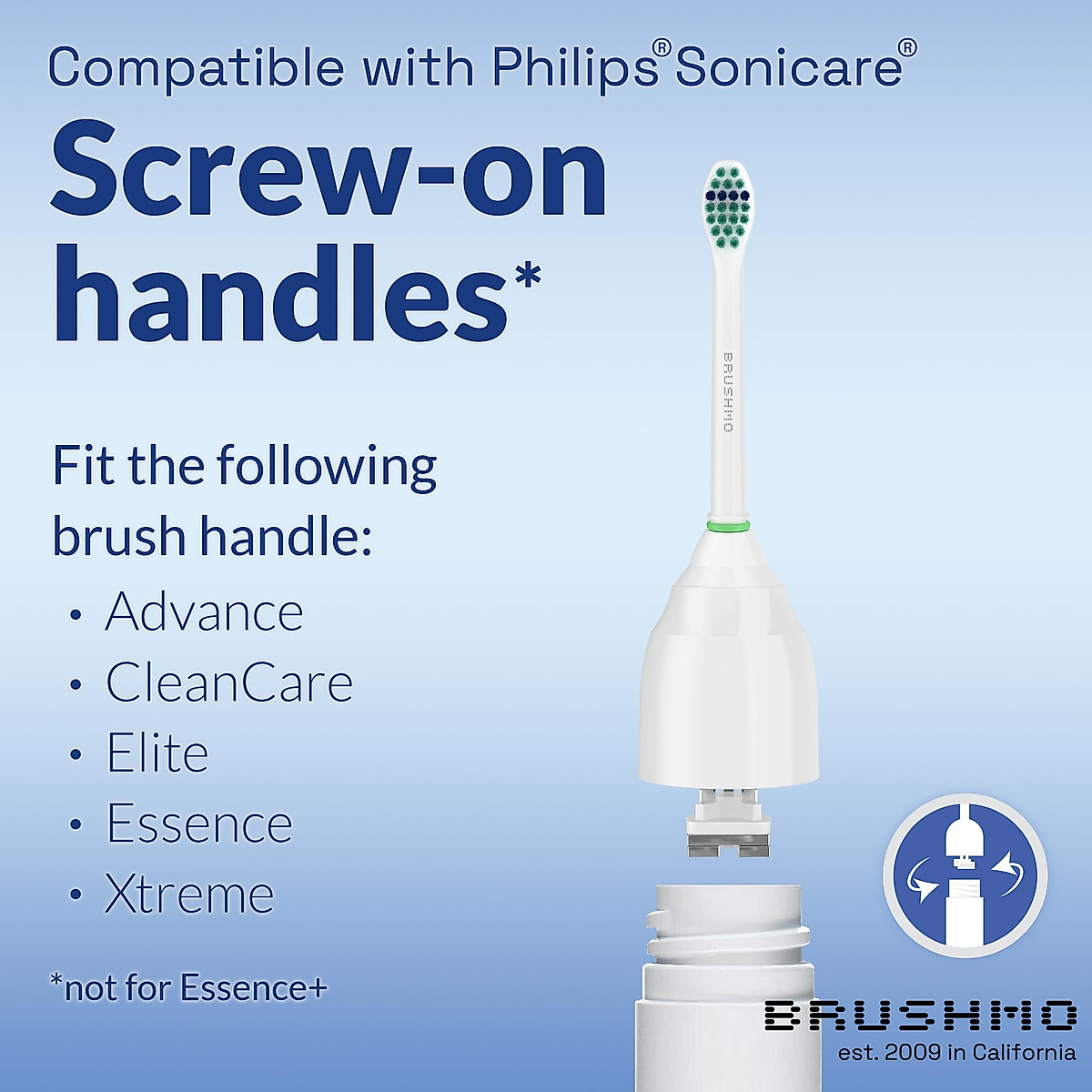 Brushmo Replacement Toothbrush Heads Compatible with Philips Sonicare E-Series Essence HX7022/66 and Other Screw-on Electric Toothbrush Models, BM716, Compact Size, 6 Pack