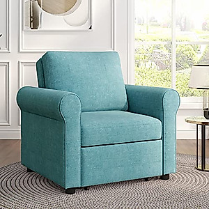 Quarte Modern 3-in-1 Sofa Bed Chair, Convertible Sleeper Chair Bed, Multi-Functional Breathable Linen Sleeper Pull Out Chair Bed, Single Bed with Adjust Backrest (Teal/Linen)