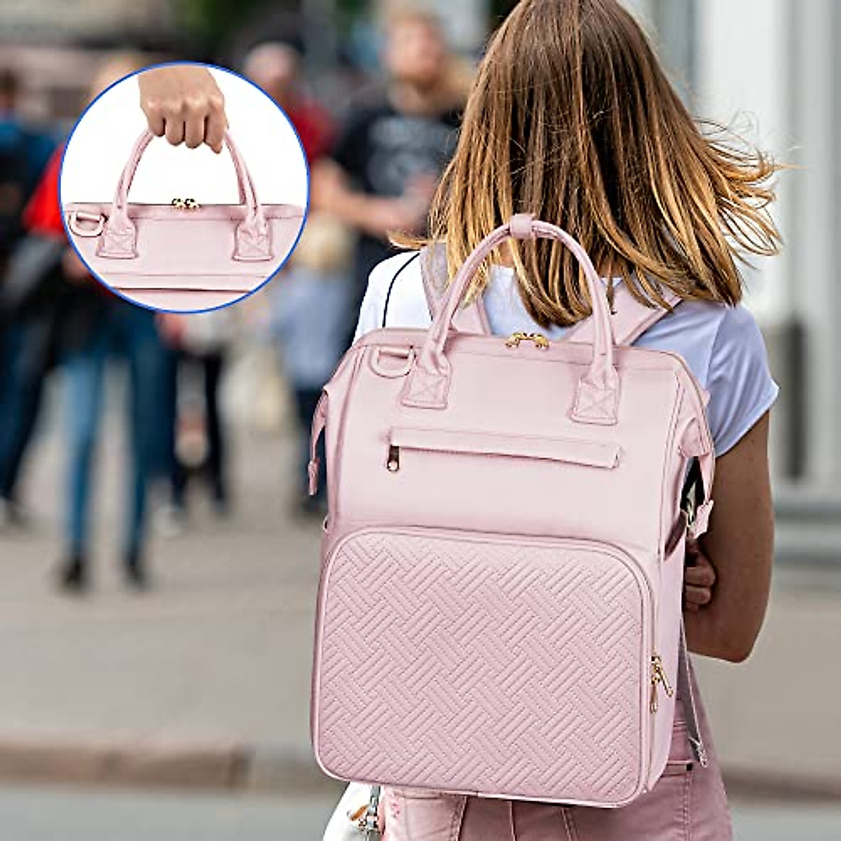 Fasrom Teacher Bag Backpack for Work Women with 14 Inches Laptop Compartment and Pockets for Teacher Supplies (Empty Bag Only, Patent Design), Pink