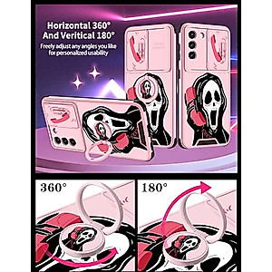 Goocrux (2in1 for Samsung Galaxy S21 Case Skull Skeleton Women Girls Cute Girly Phone Cover Gothic Design with Slide Camera Cover+Ring Cool Funny Cases for Samsung Galaxy S21 5G 6.2''