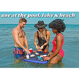 Polar Whale Floating Poker Table Blue and Black Game Tray for Pool Beach Party Float Lounge Durable Foam 23 Inch Chip Slots Drink Holders with Waterproof Playing Cards Deck UV Resistant