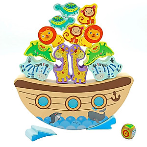 AluAbi Board Games for Kids & Adults, Noah's Ark Wooden Balance Stacking Toys,Stacking Blocks Balance Game, Bible Story Toys Baptism Gift for Boys Girls,Perfect for Family Games Night,Birthday Gift