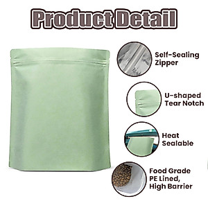 Muka 50 PCS Rice Paper Foil Lined Stand Up Pouch, Reusable Zip Mylar Bags-Mint-7.8x7.8inch