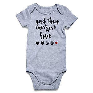 BFUSTYLE Child Baby Boy Girl Unisex Announcement Romper And Then There Were Five Paws Print Short Sleeve Winter Pregnancy Reveal Romper Shower Gifts Pure Gray Bodysuit Bulk Newborn 0-3 Months