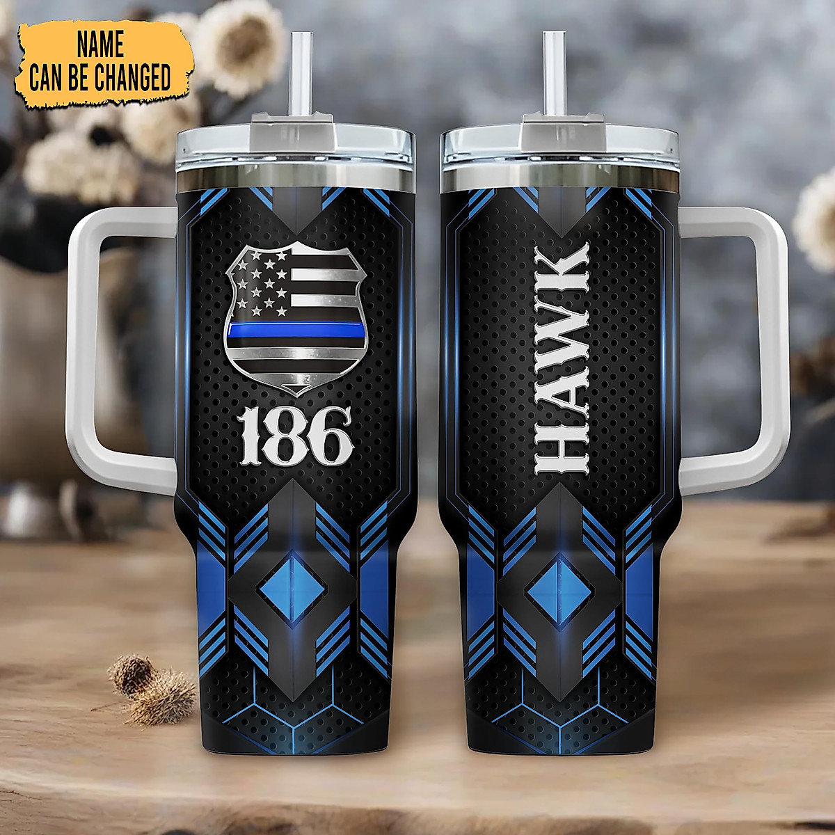 Hyturtle Police Gifts Personalized Thin Blue Line Tumbler US Flag Police Academy Graduation Gifts for Men Cops Officer Retirement Tumblers 40 Oz Tumbler With Lid And Straw