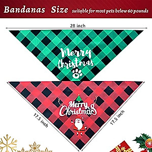 Christmas Dog Collars and Bandanas and Pet Hair Remover Glove Xmas Classic Plaid Snowflake Dog Neck Tie Triangle Bib Scarf Kerchief Adjustable Pet Bow Tie Birthday Dog Bandanas for Small Medium Dogs