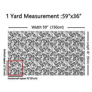 Erosebridal Sugar Skull Upholstery Fabric, Retro Floral Fabric by The Yard, Halloween Gothic Theme Decorative Fabric, Hand Drawn Skeleton Bones Waterproof Fabric, Black White, 1 Yard