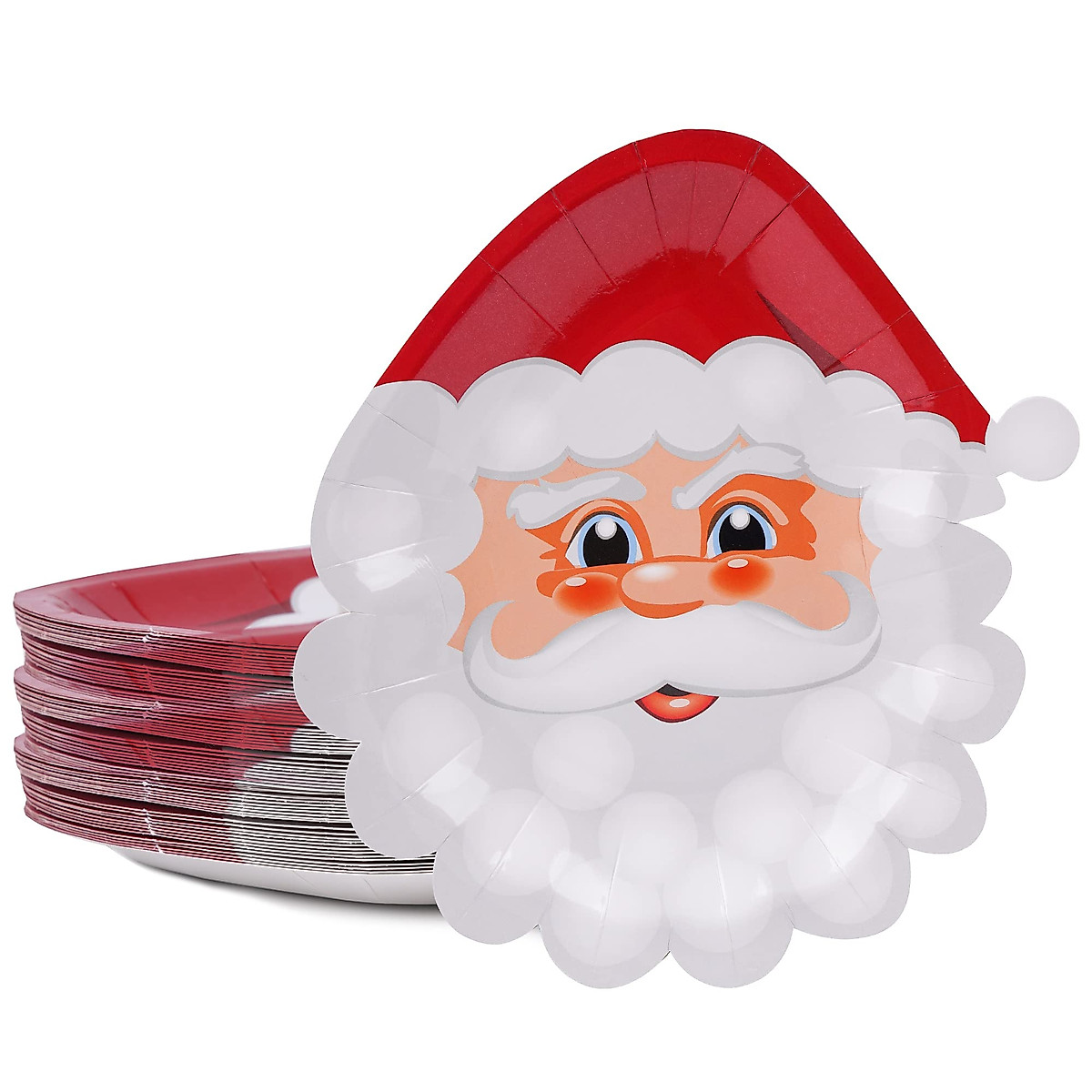 WBCBEC 24 Pieces Santa Christmas Themed Paper Plates Disposable Christmas Party Paper Plates Dinnerware Plates for Christmas Party Winter Season Dishware Holiday Baking Cookie Plate, 8.4 x 7.0 Inches