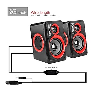 Computer Speakers, 2.0 CH PC Speakers with Surround Sound, USB Wired Laptop Speakers with Deep Bass for Desktop Computer/PC/Laptops/Smart Phone Build-in 4 Loudspeaker Diaphragm Reccazr SP2040|RED