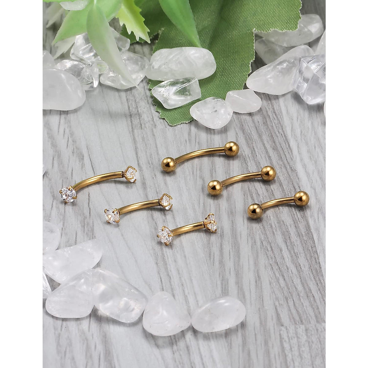 Ocptiy 16G Gold Rook Eyebrow Piercing jewelry Daith Earring Stainles Surgical Steel Curved Barbell Vertical Labret Lip Snake Frog Eye Tongue Belly Button Ring Piercing Jewelry Men Women 6mm 8mm 10mm