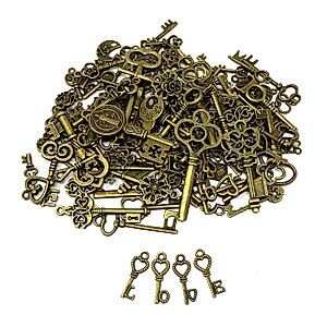 JIALEEY 125 PCS Vintage Skeleton Key Set Charms, Mixed Antique Style Bronze Brass Key Set Charms for Pendant DIY Jewelry Making Wedding Party Favors